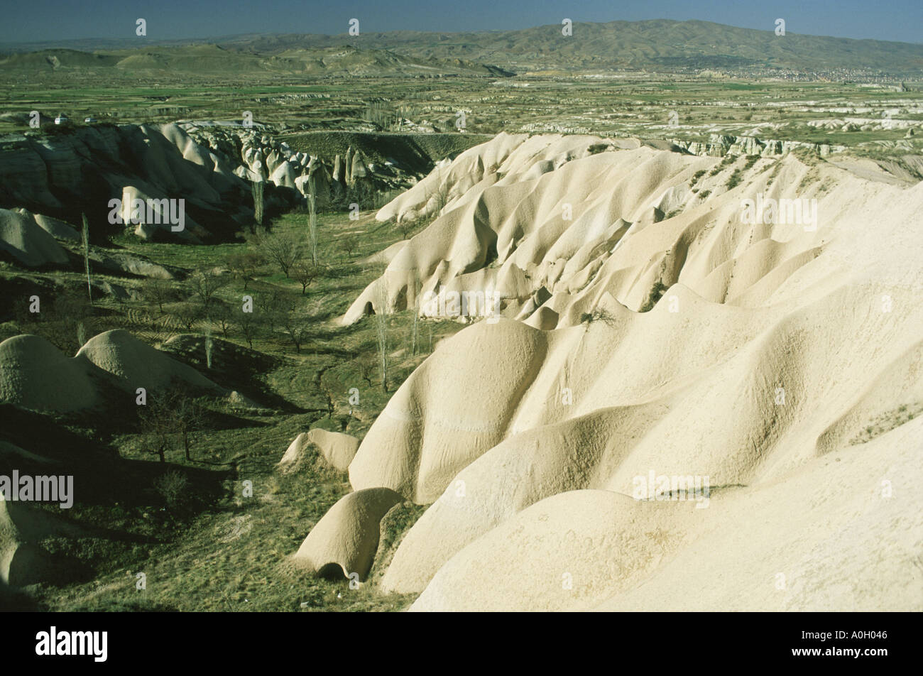Valley of volcanic tufa formations Uchisar Cappadocia Turkey Stock ...