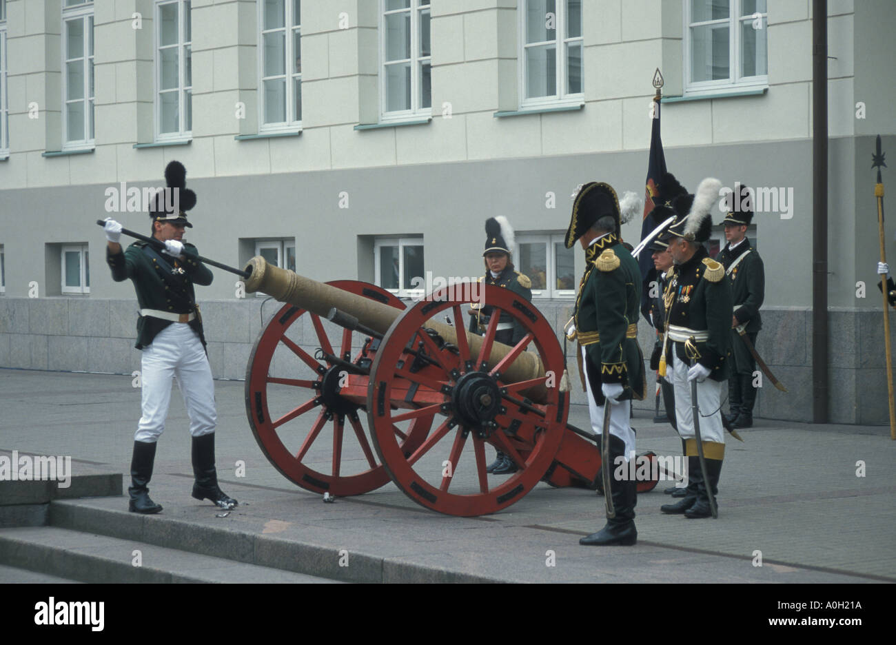Lithuania Vilnius soldiers wearing 19th century uniforms firing a ...