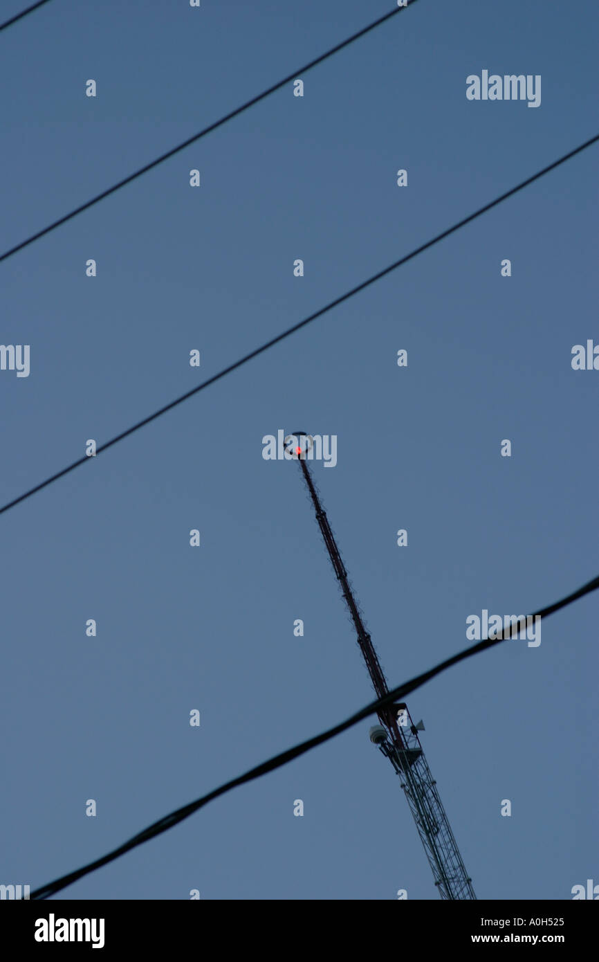 Radio Tower with Power Lines Stock Photo - Alamy
