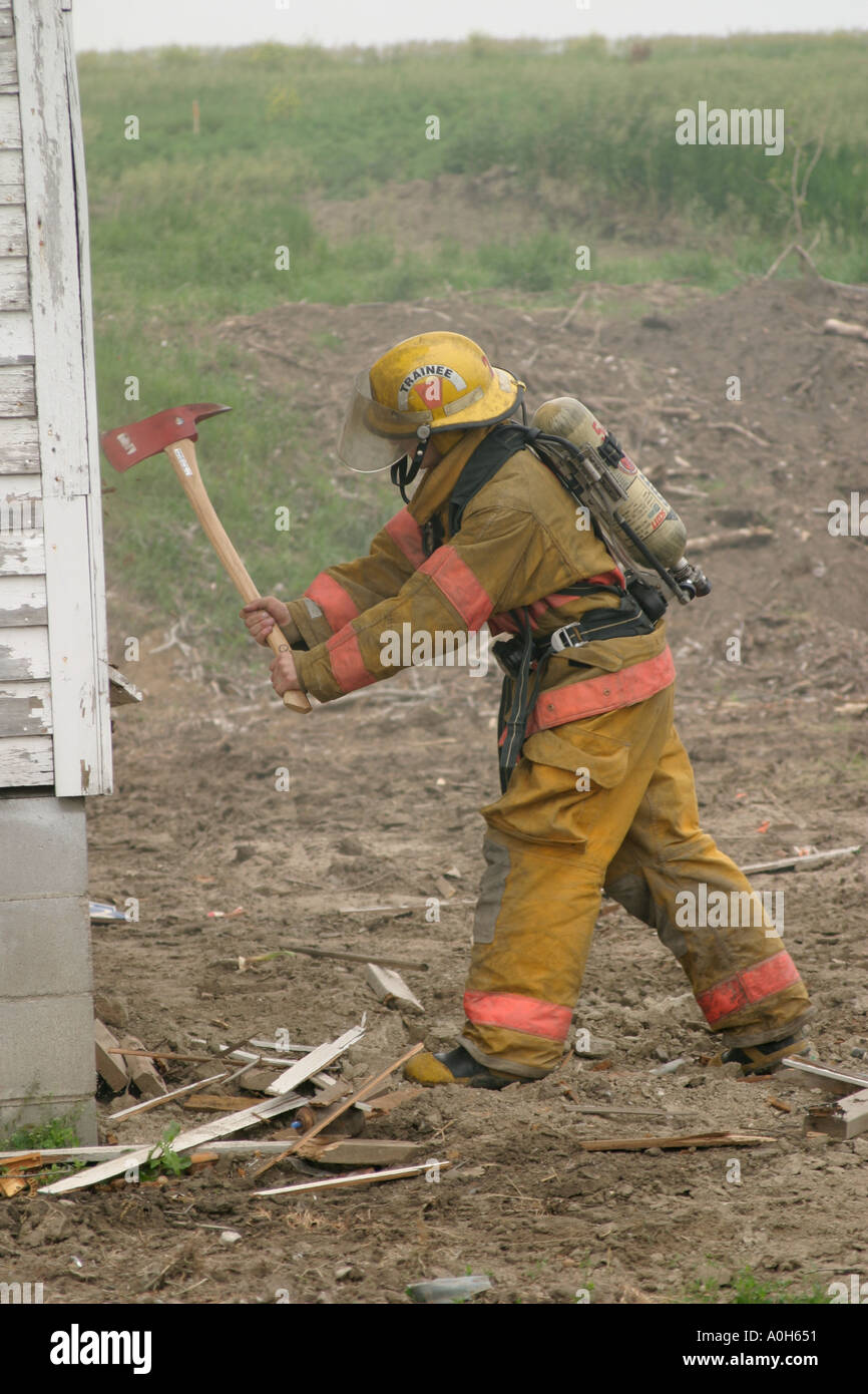 Firefighter with Axe Stock Photo - Alamy