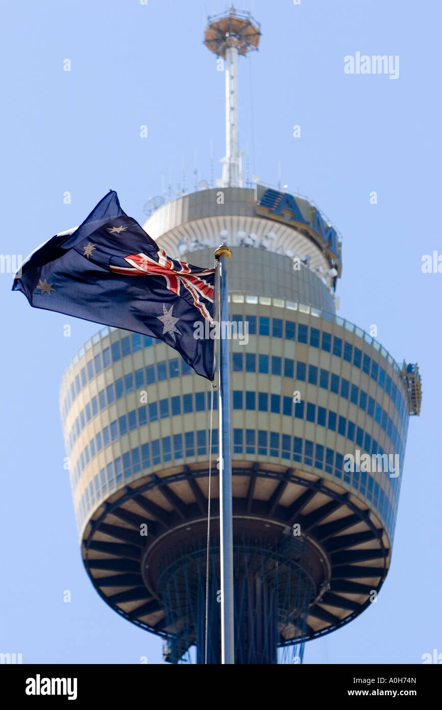 Sydney Tower and Flag Stock Photo - Alamy