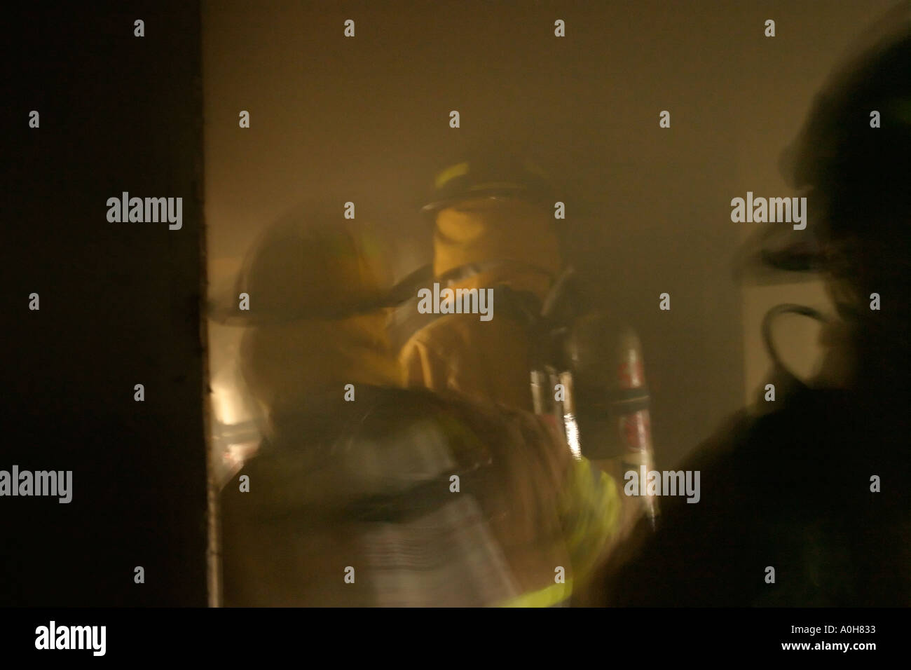 Firefighters inside Burning House Stock Photo - Alamy