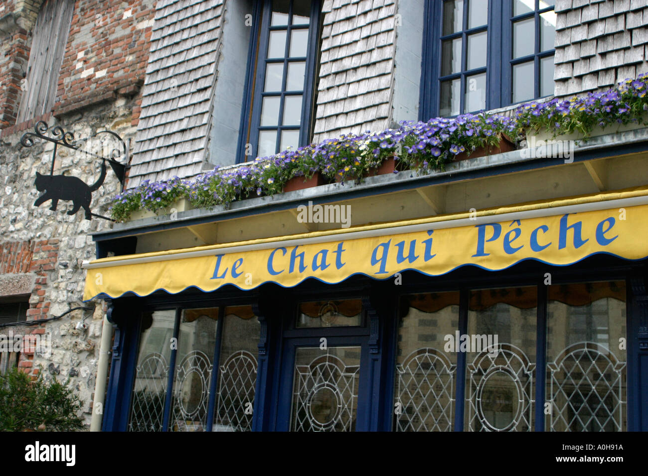 One of many fish restaurants at Honfleur Normandy France Stock Photo ...