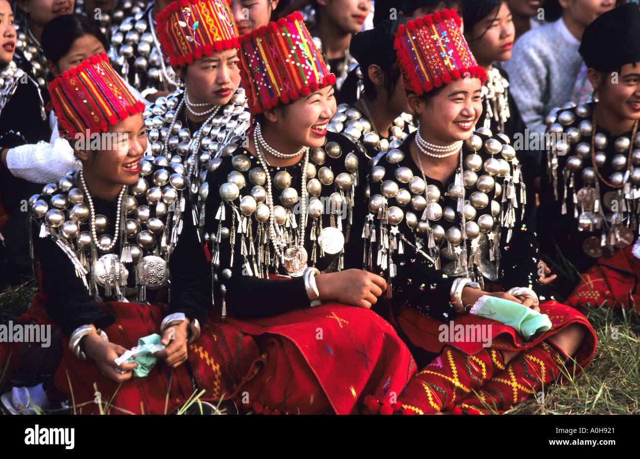 Kachin tribal festival at Myitkyina N Burma Myanamar group of girls ...
