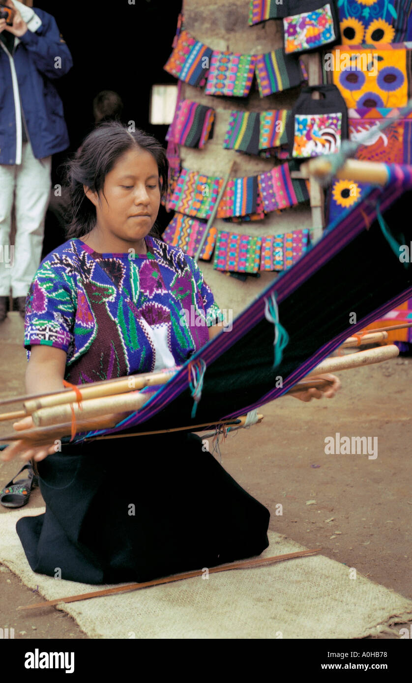 Maya woman weaving Near San Cristobal de las Casas Chiapas Mexico Stock ...