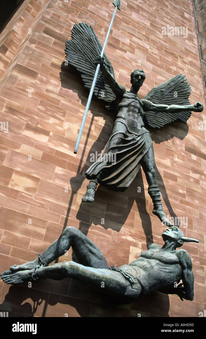 St Michael and the Devil at Coventry Cathedral England UK Stock Photo ...
