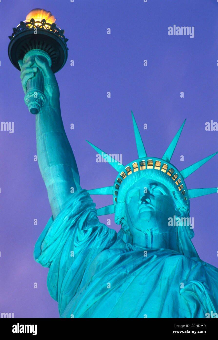 Statue of Liberty Night New York head, crown and torch illuminated ...