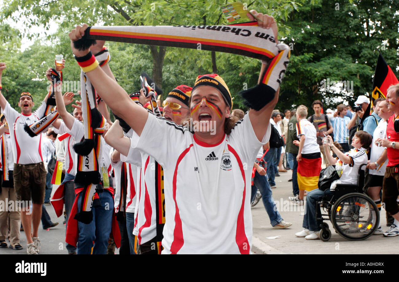 German soccer fans cheer with excitement before the quarter final world ...