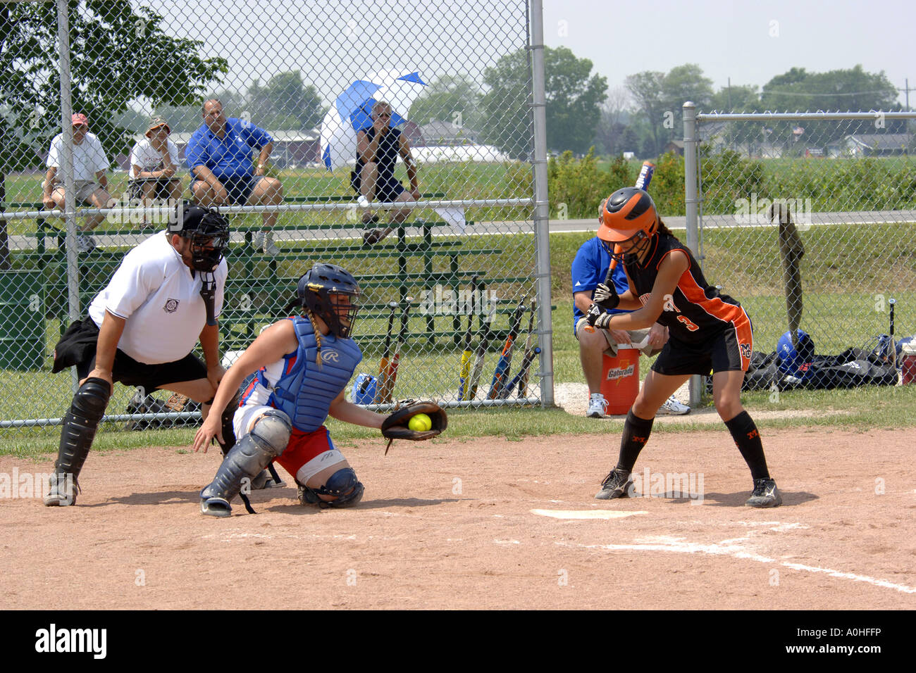 Teenage female Major league Softball action Stock Photo - Alamy