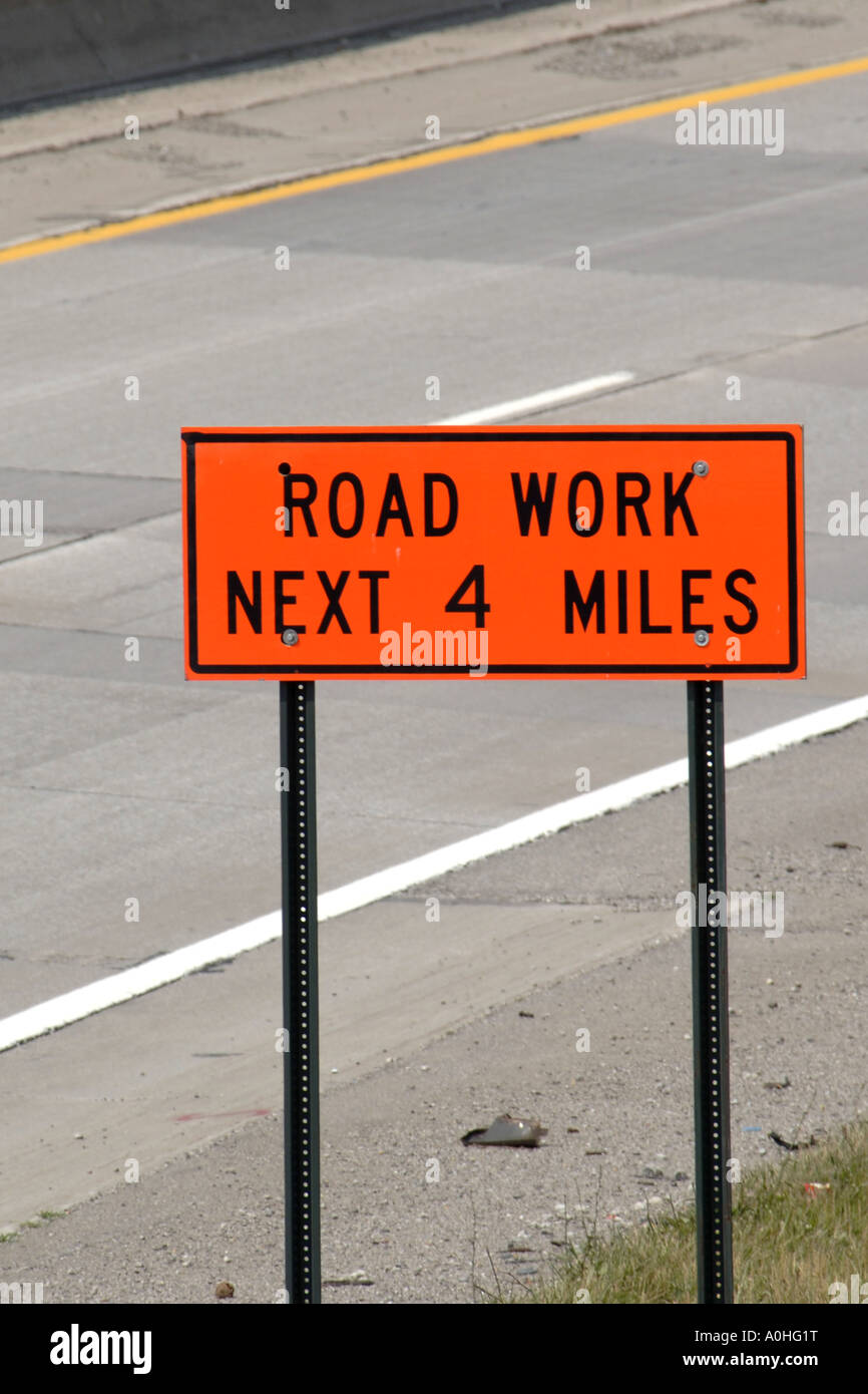Road Works Sign for the next 4 miles Stock Photo - Alamy