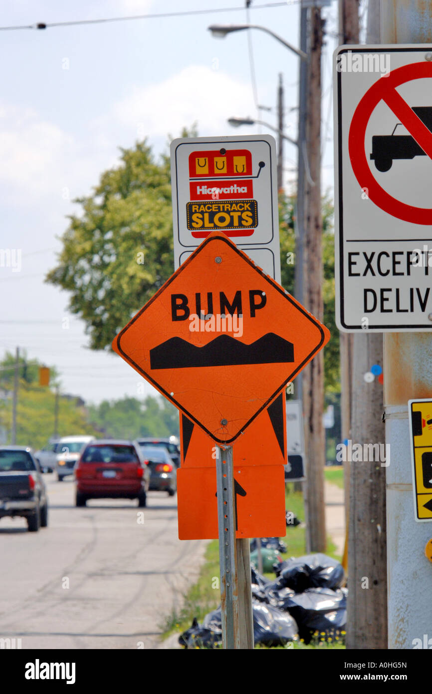 Multiple signs Roadworks Bump No traffic except local deliveries Stock ...