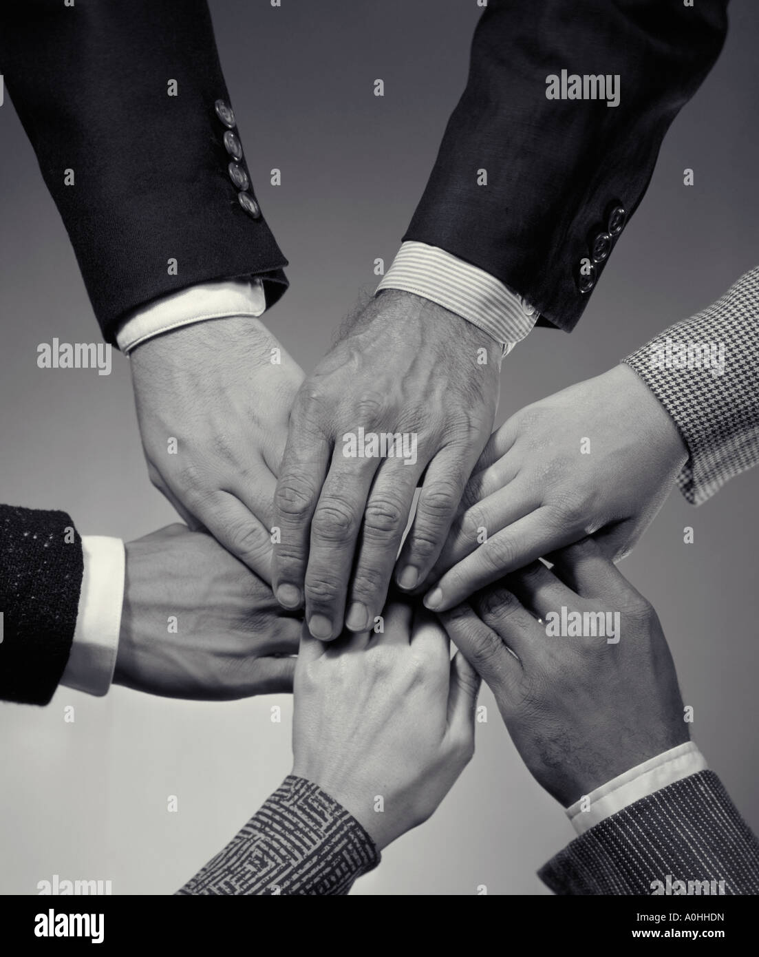 six executive clasping hands while cheering Hands are overlayed Stock ...