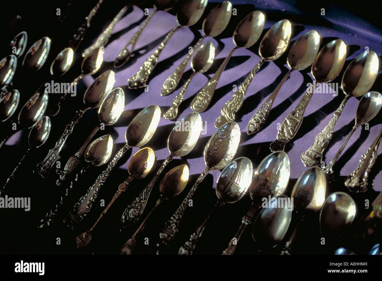 sterling silver spoon collection Stock Photo - Alamy