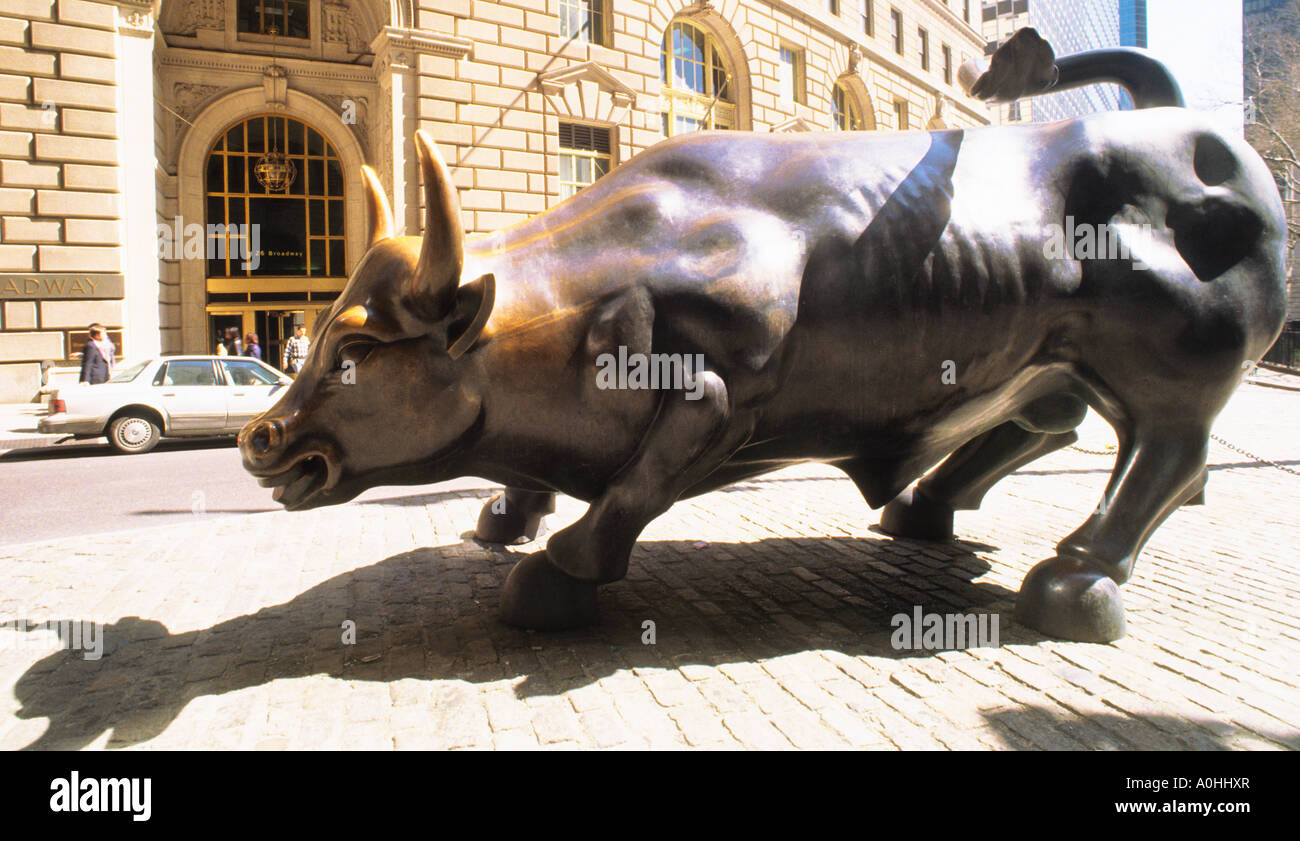 Wall Street Charging Bull, New York Stock Exchange on Wall Street in the Financial District. New ...