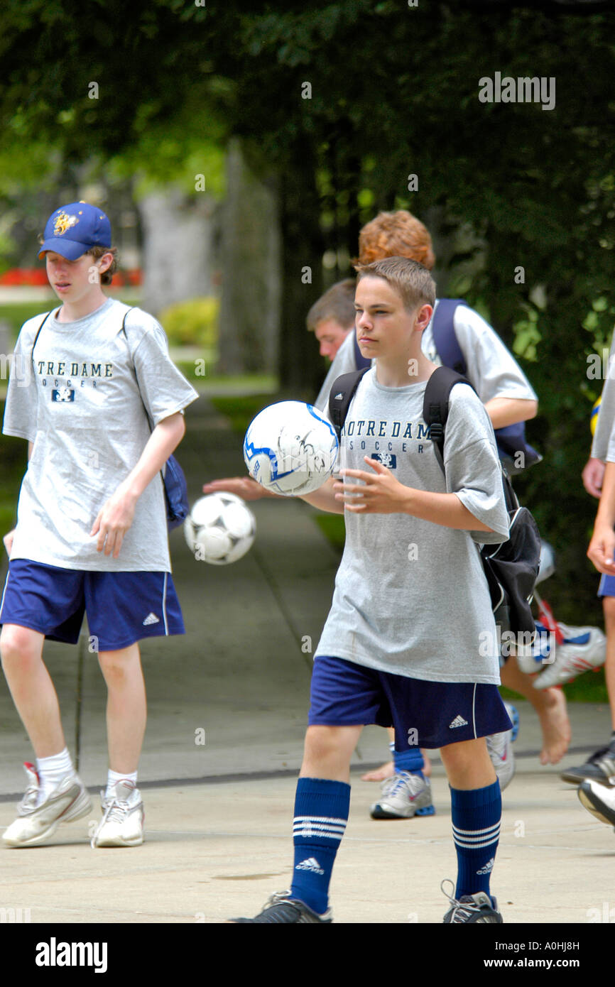 Teenage boys soccer team at the University of Notre Dame Summer Camp ...