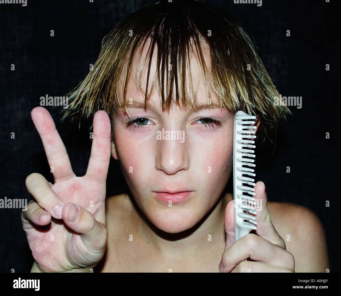 young boy with uncombed hair Stock Photo - Alamy