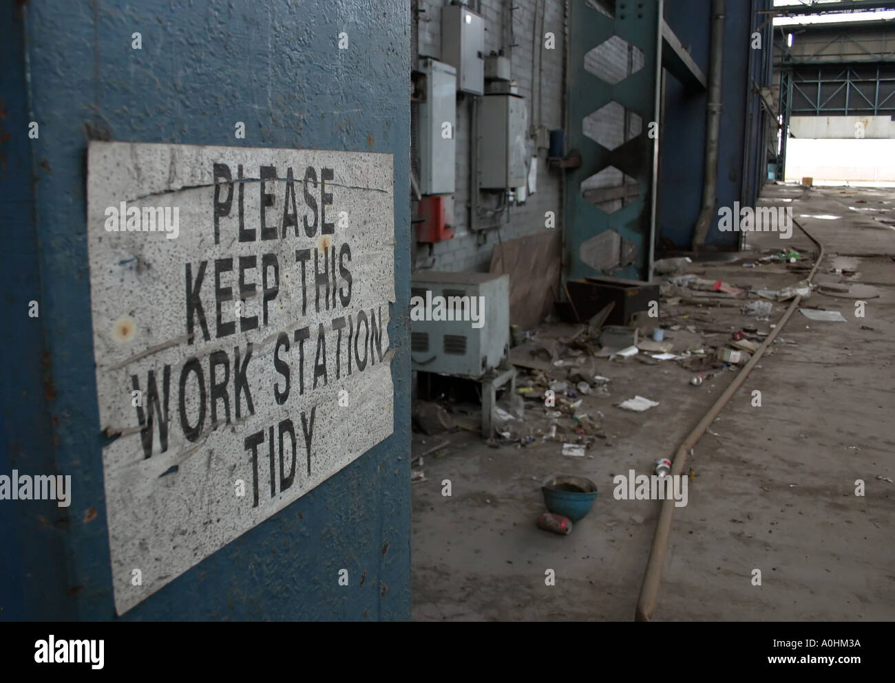 'Please Keep this Work station tidy' sign inside old Harland and Wolff ...