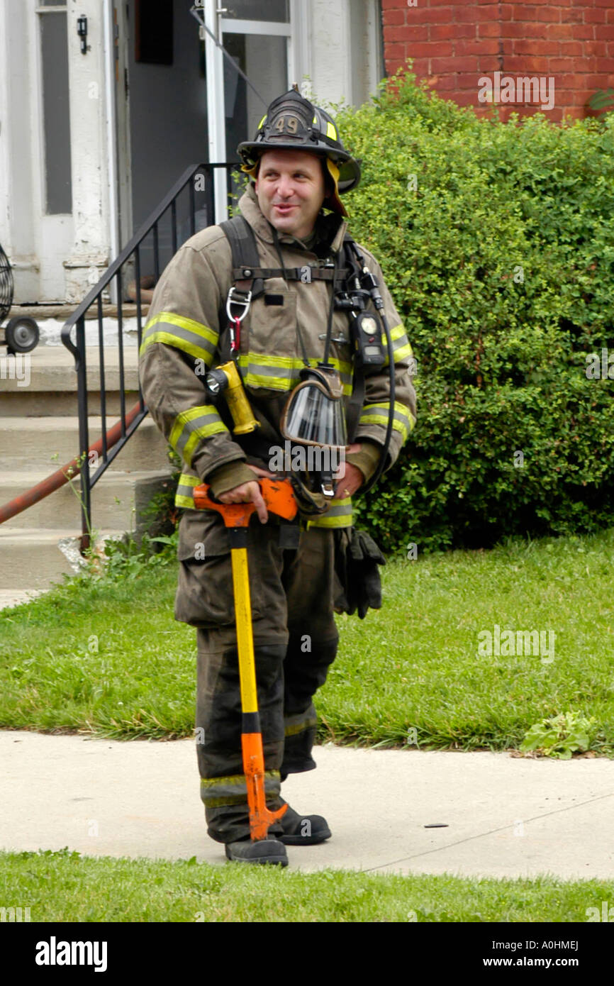 Firefighters in action at a fire in downtown Toledo, Ohio Stock Photo ...