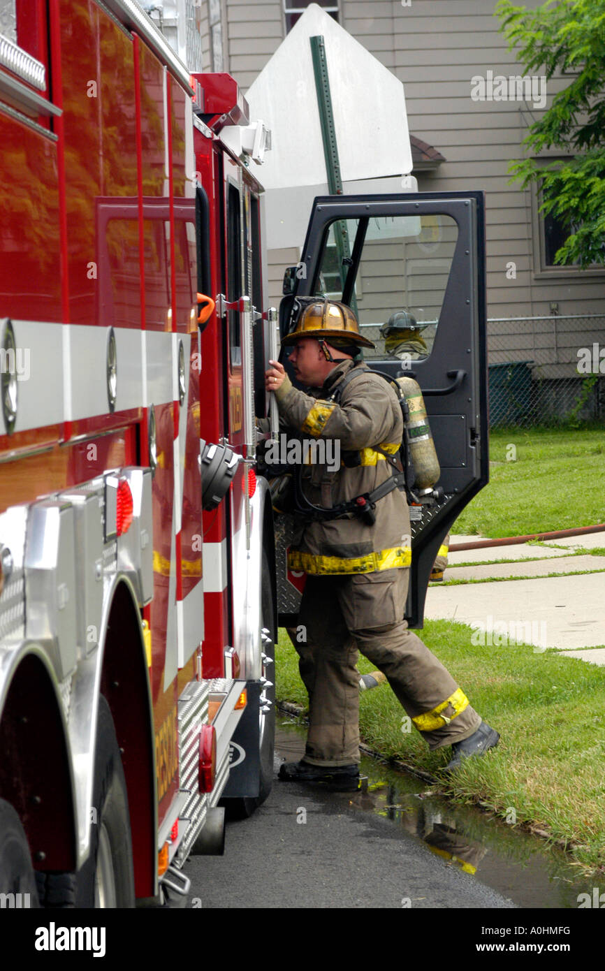 Firefighters on the job in downtown Toledo Ohio wearing breathing ...