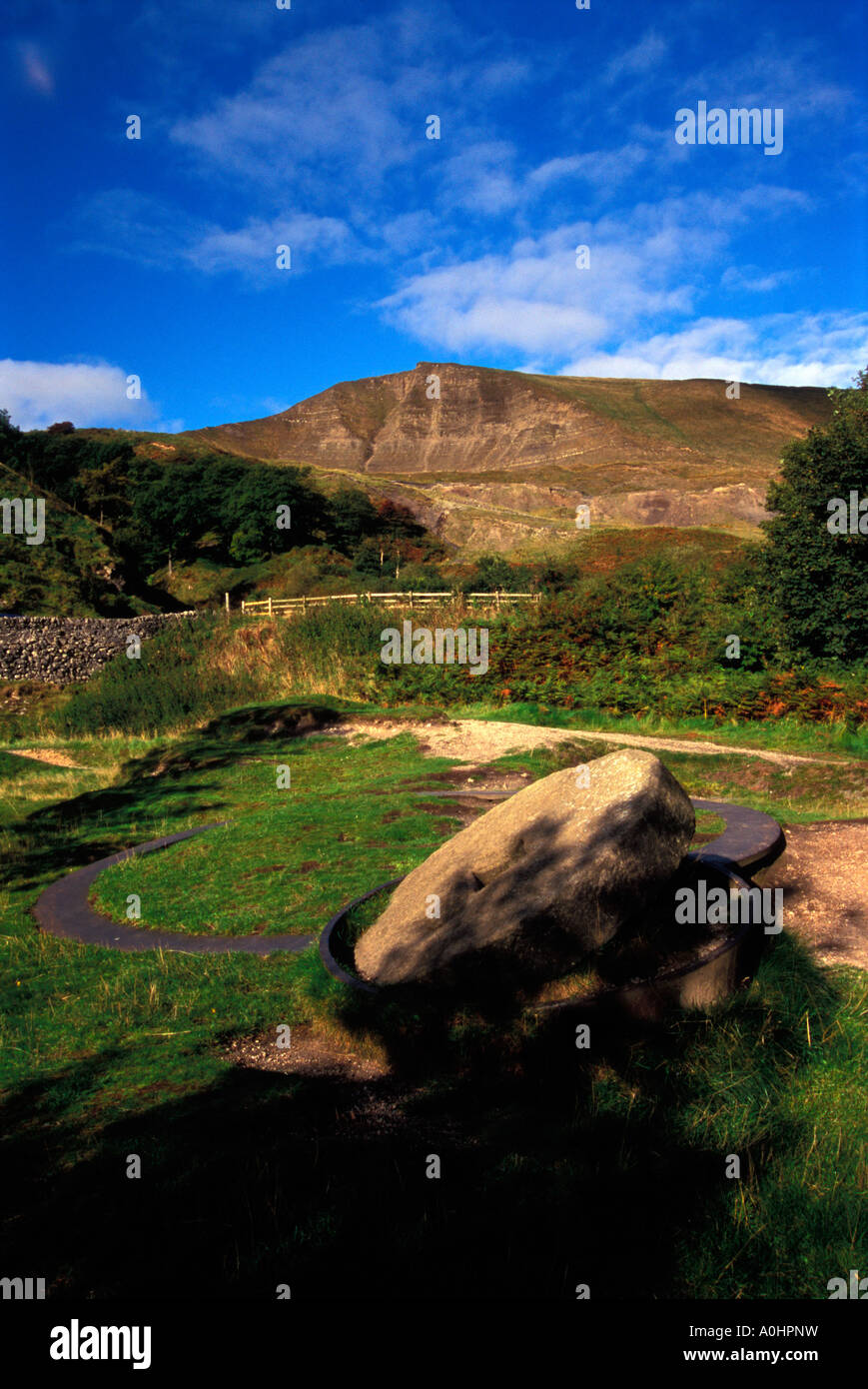 Mam Tor and the disused crushing wheel near Odin Mine, Castleton ...