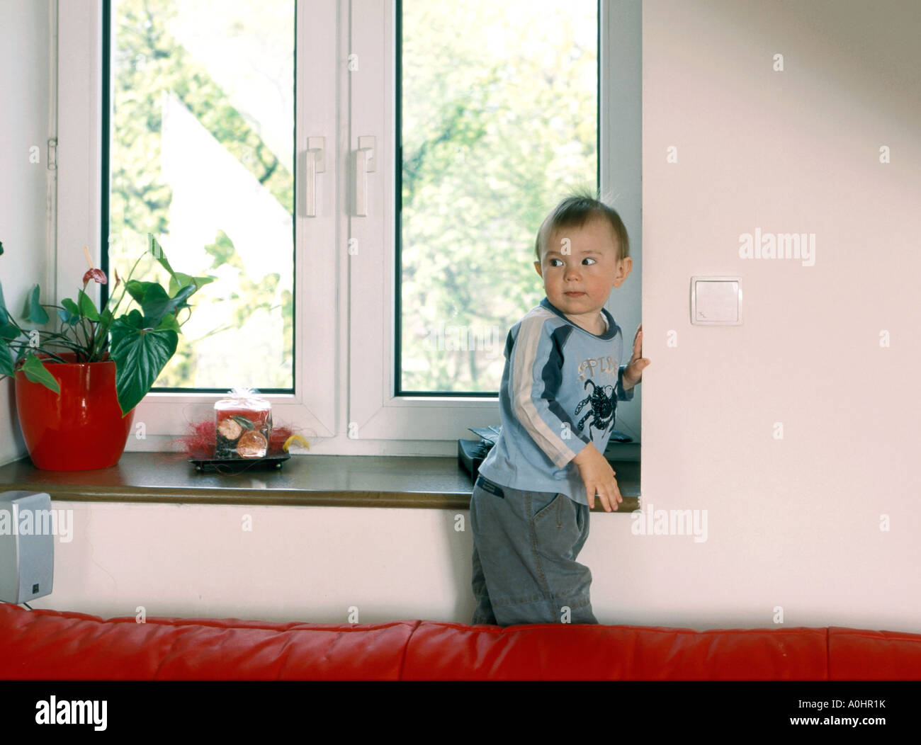 Boy by window Stock Photo - Alamy