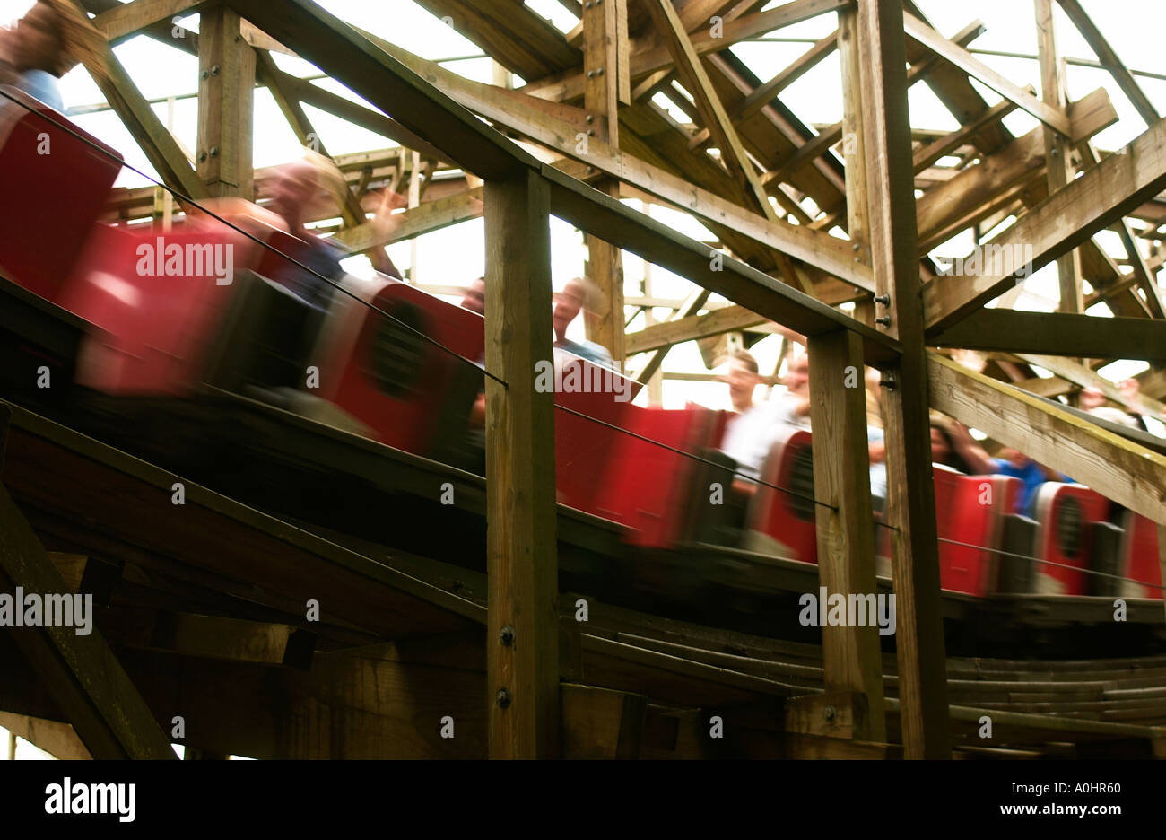 Speeding Wooden roller coaster at Oakwood Park Pembrokeshire, Wales ...