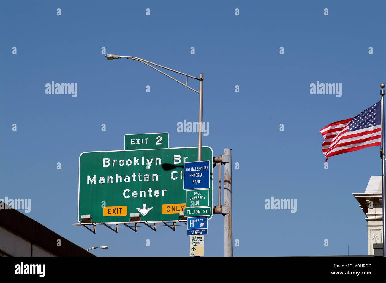 Manhattan and Brooklyn Bridge sign Stock Photo - Alamy