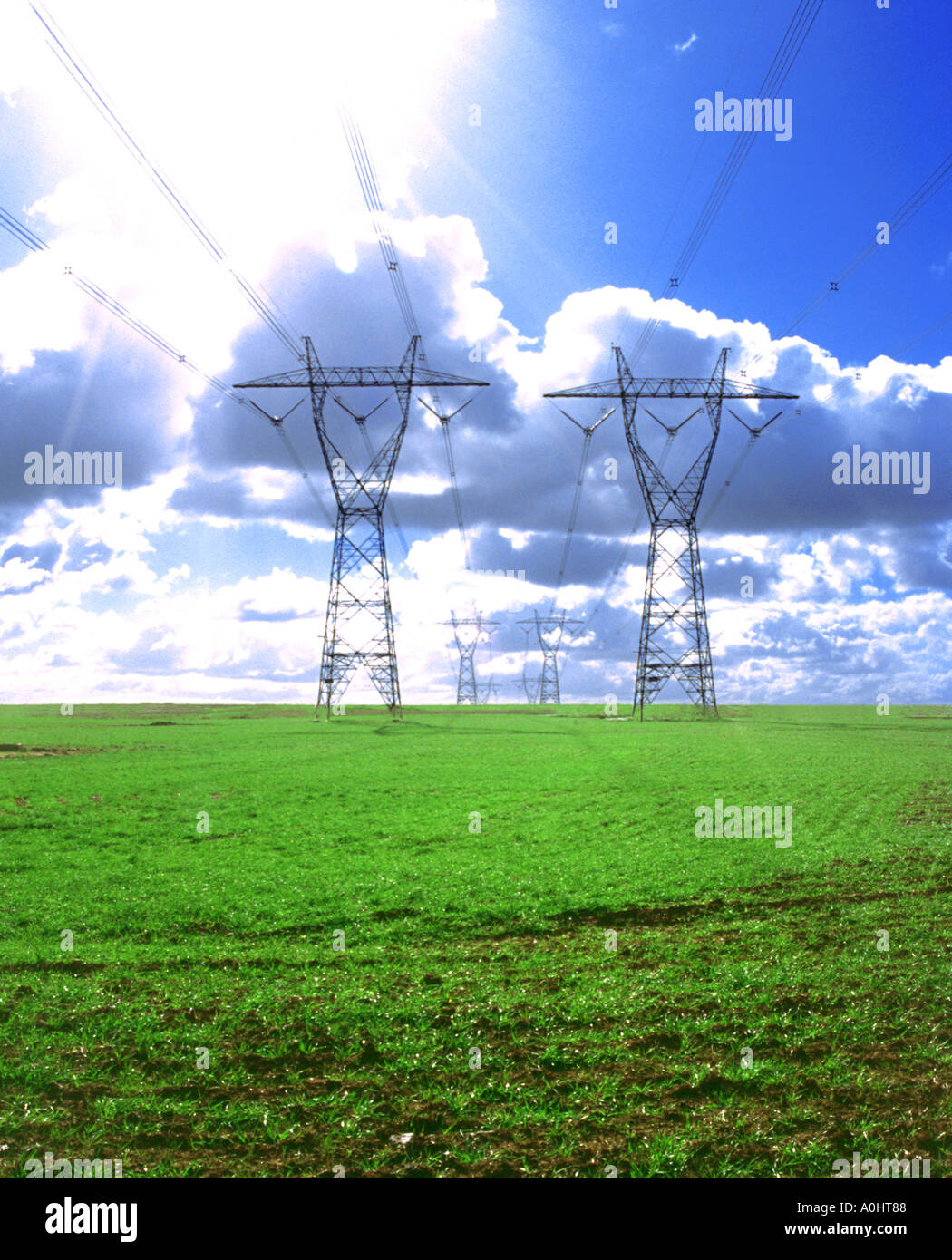 Electricity Towers in a field, Victoria Australia Stock Photo - Alamy