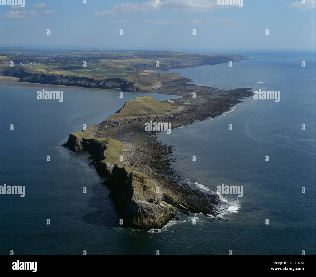 Worms Head & Rhossili Bay Gower Peninsula Wales aerial view Stock Photo ...