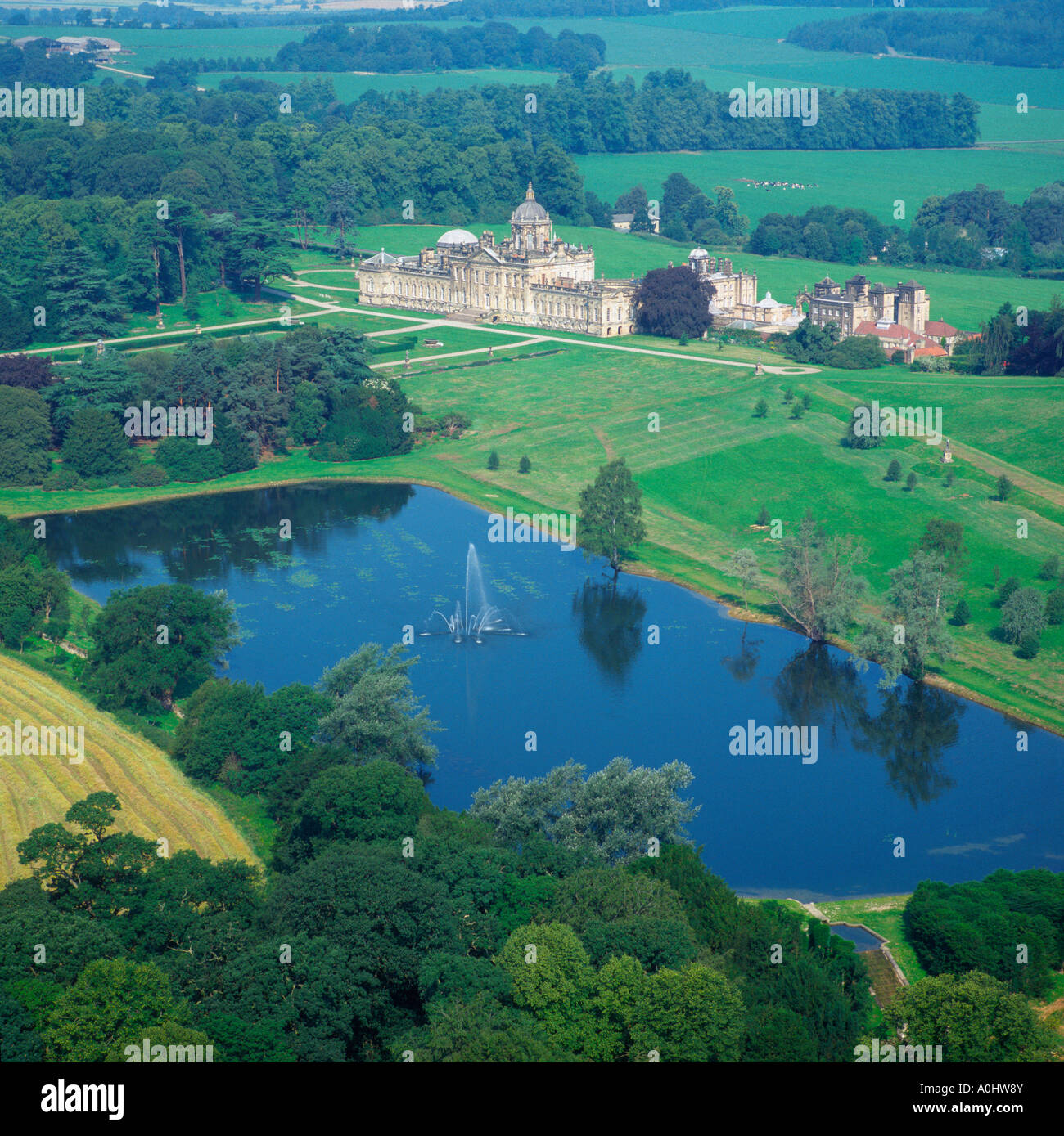 Prince of Wales fountain Castle Howard Yorkshire UK aerial view Stock ...