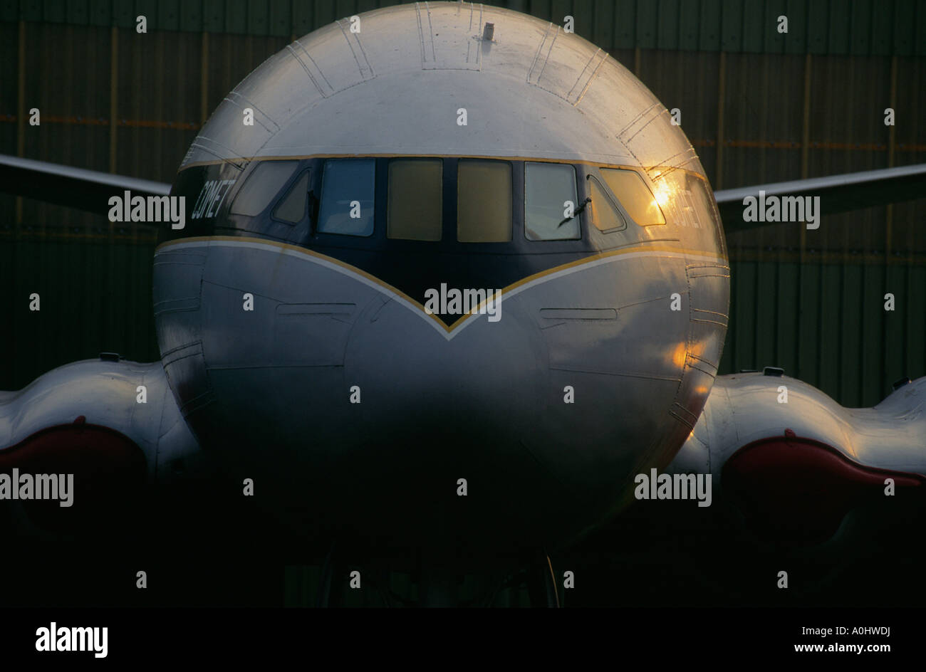 Head on view of de Havilland Comet the world's first jet airliner Stock ...