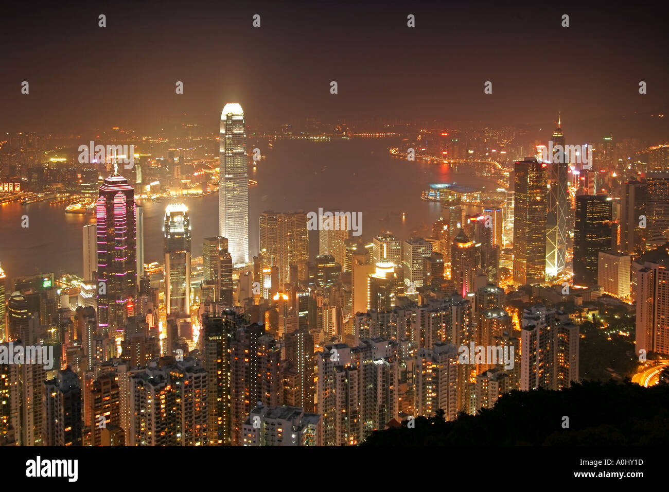China Hong Kong Island Victoria Peak view point Skyline at twilight ...