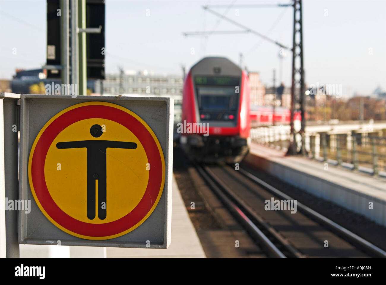 Train station warning sign hi-res stock photography and images - Alamy