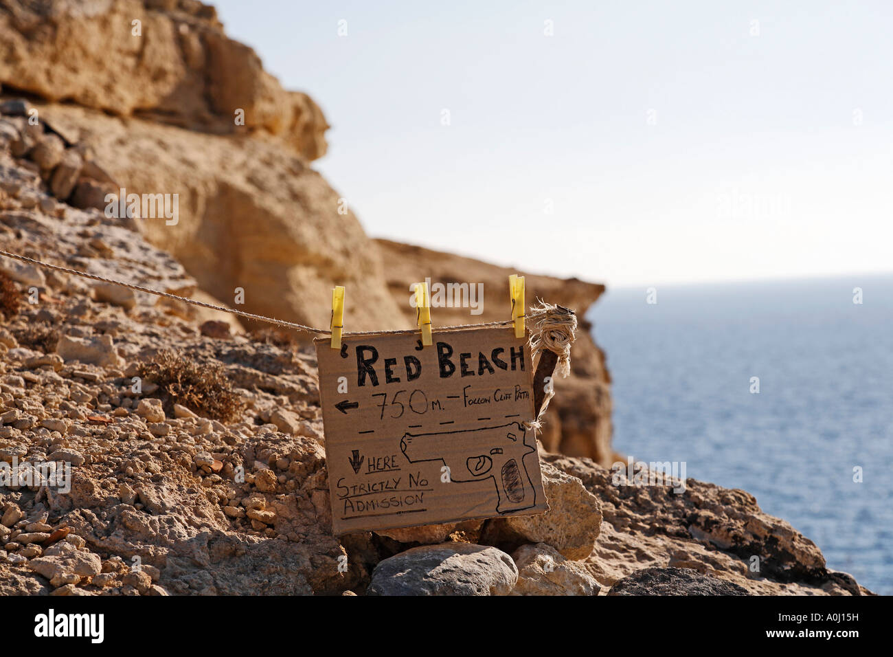 Sign and warning Red beach in Matala, Southcrete, Crete, Greece Stock ...