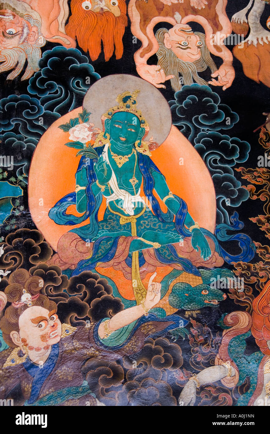 Buddhist religious wall paintings in Nechung Monastery near Lhasa in ...