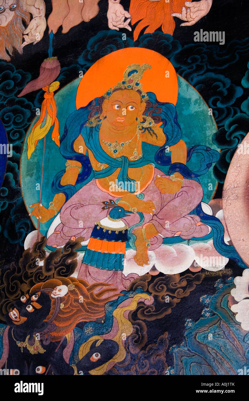 Buddhist religious wall paintings in Nechung Monastery near Lhasa in ...