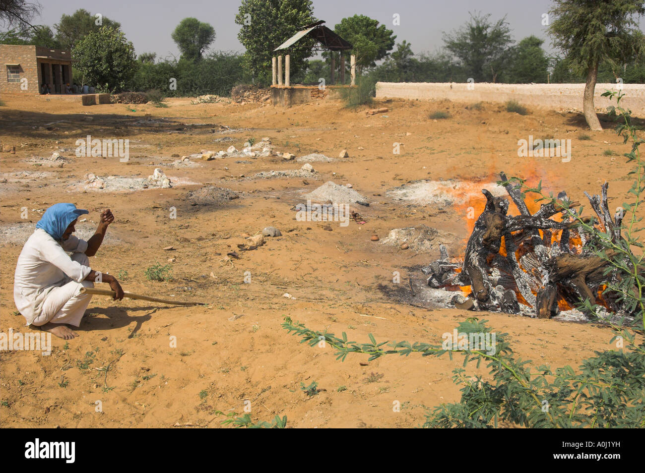 India Rajasthan village of Borunda cremation ceremony for the body of ...