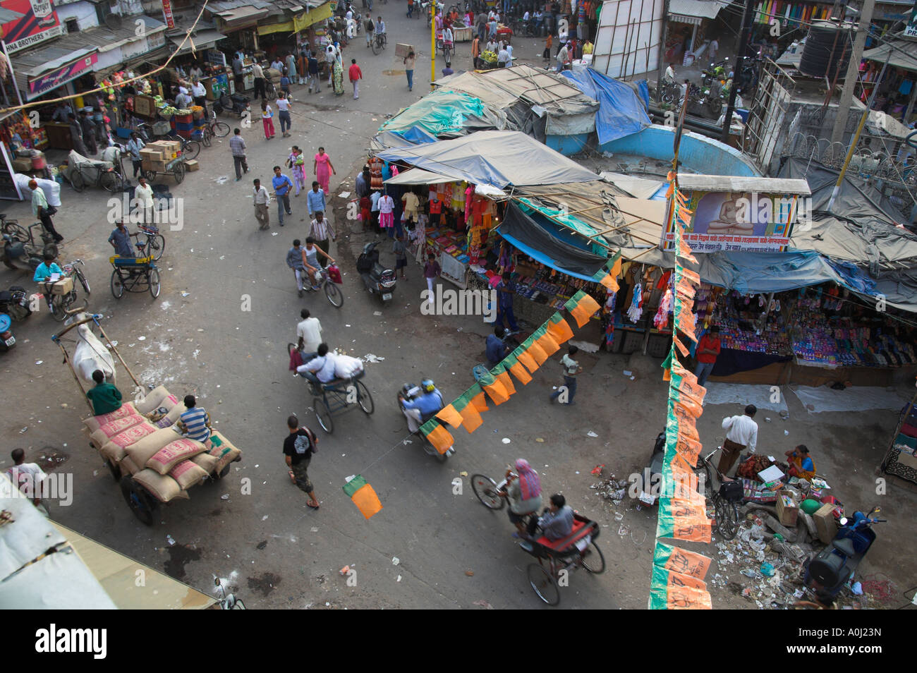 India Dehli New Dehli Pahar Ganj Main Bazar view from above with local ...