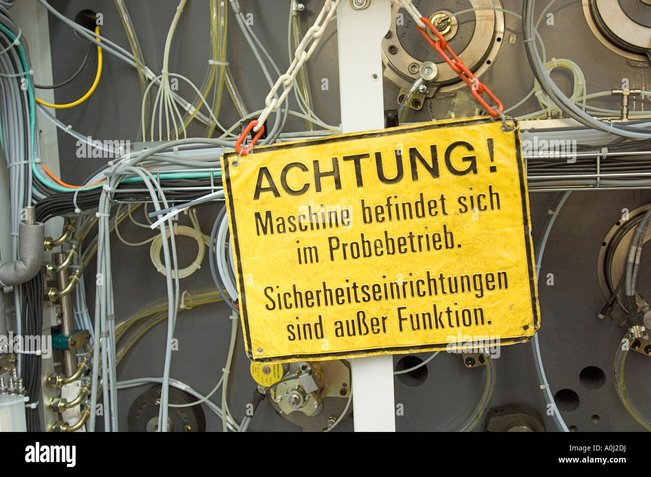 Aution label "Be carfull - the Machine operates in testing modus Stock ...