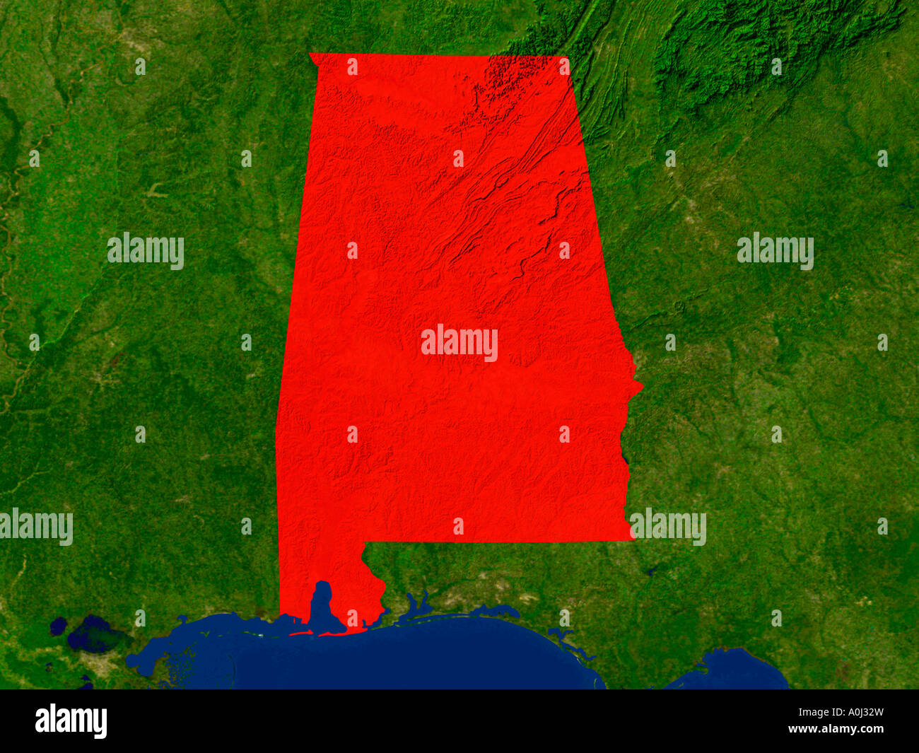 Highlighted Satellite Image Of Alabama United States Of America Stock ...