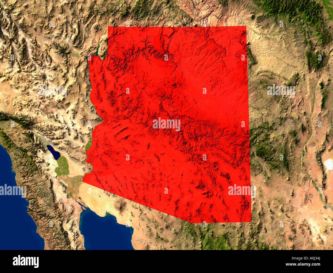 Highlighted Satellite Image Of Arizona United States Of America Stock ...