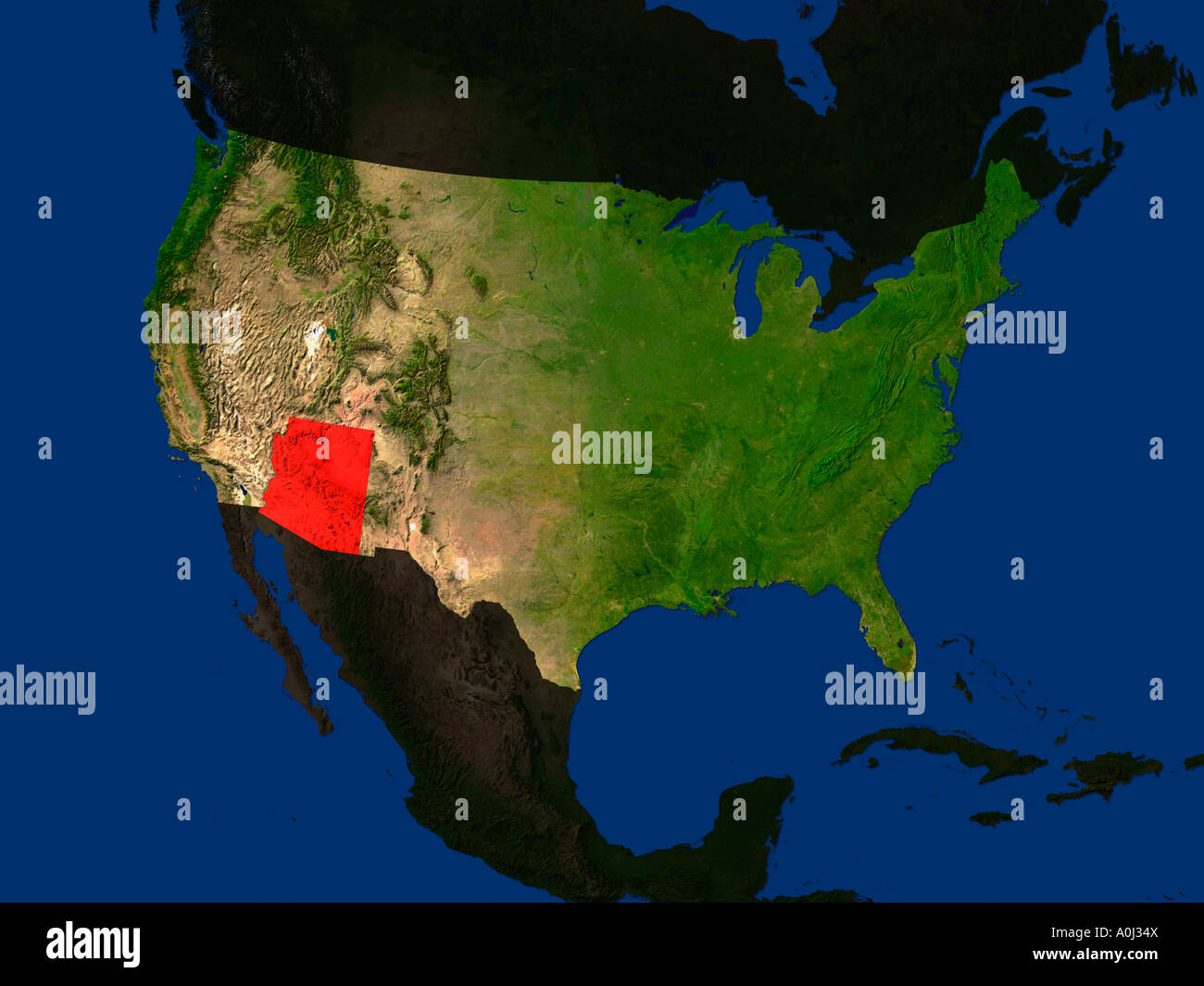 Highlighted Satellite Image Of Arizona United States Of America Stock ...