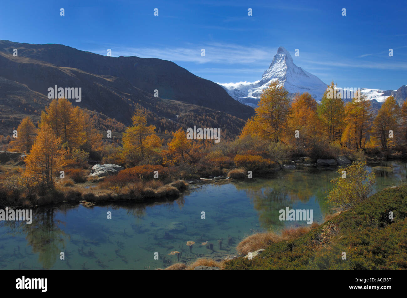 The Grindjisee with the Matterhorn in the background, Zermatt, Valais ...