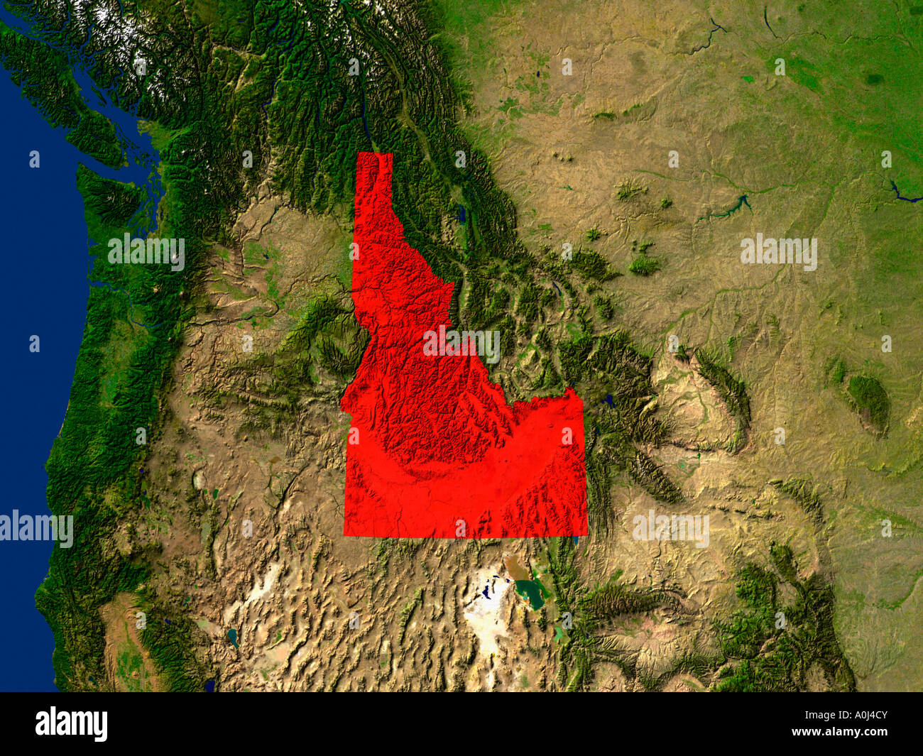 Highlighted Satellite Image Of Idaho United States Of America Stock ...