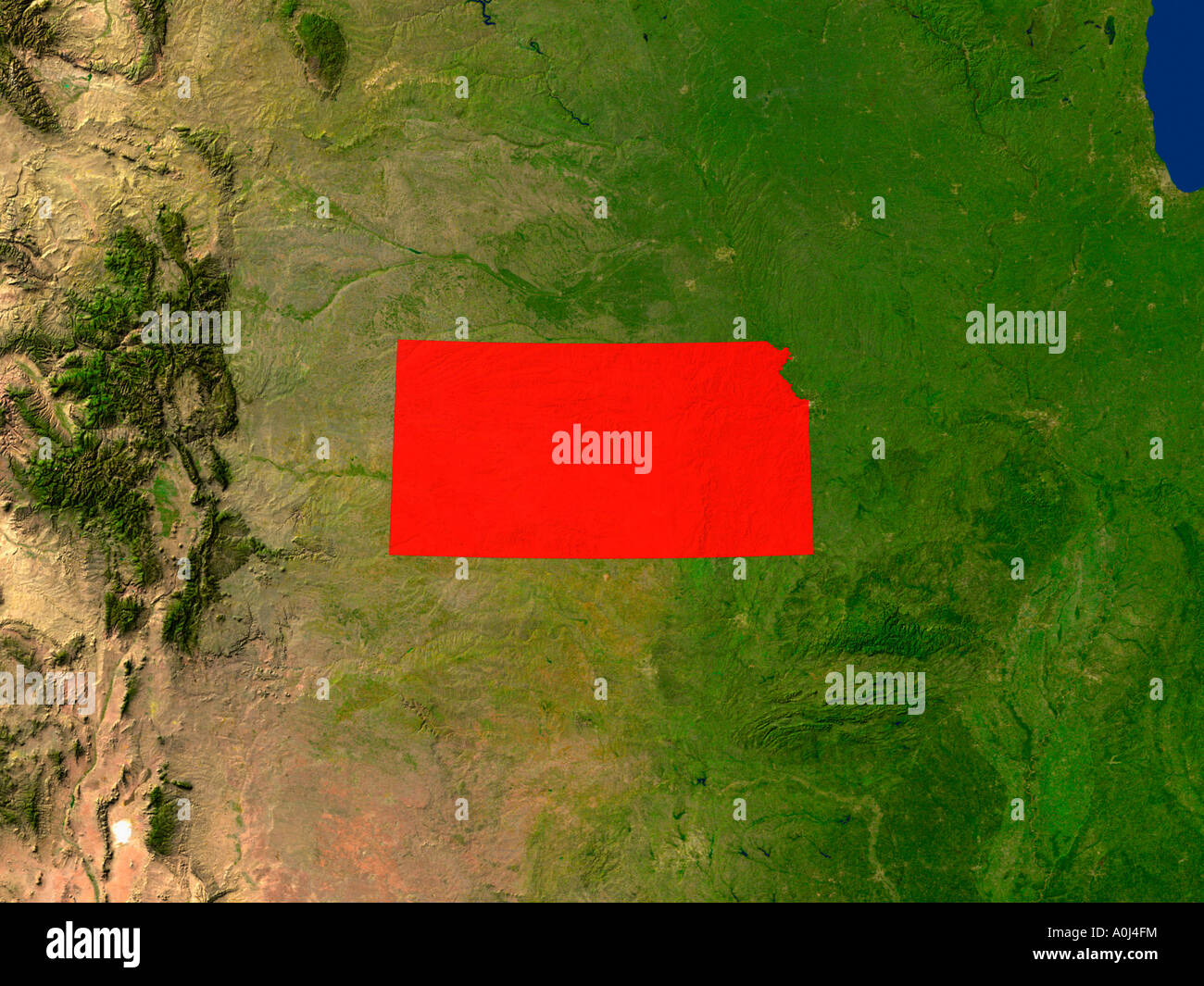 Highlighted Satellite Image Of Kansas United States Of America Stock ...
