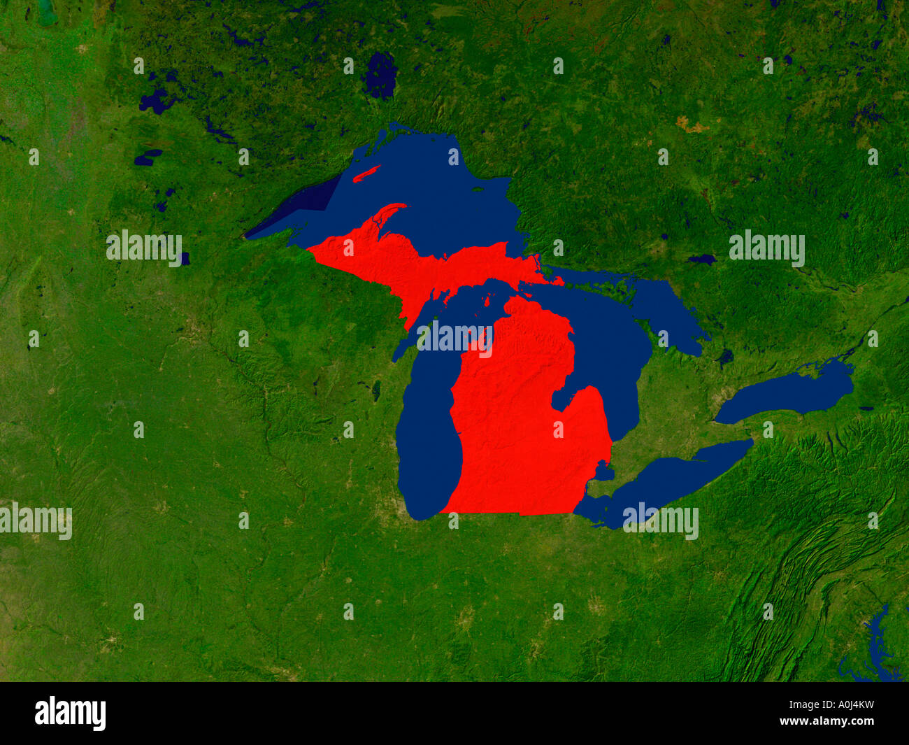 Highlighted Satellite Image Of Michigan United States Of America Stock ...