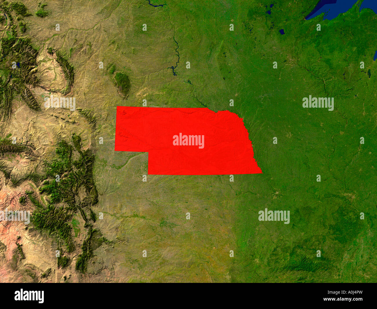 Highlighted Satellite Image Of Nebraska United States Of America Stock ...