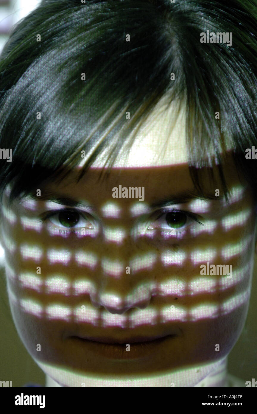 space invader game on female face, eyes open Stock Photo - Alamy