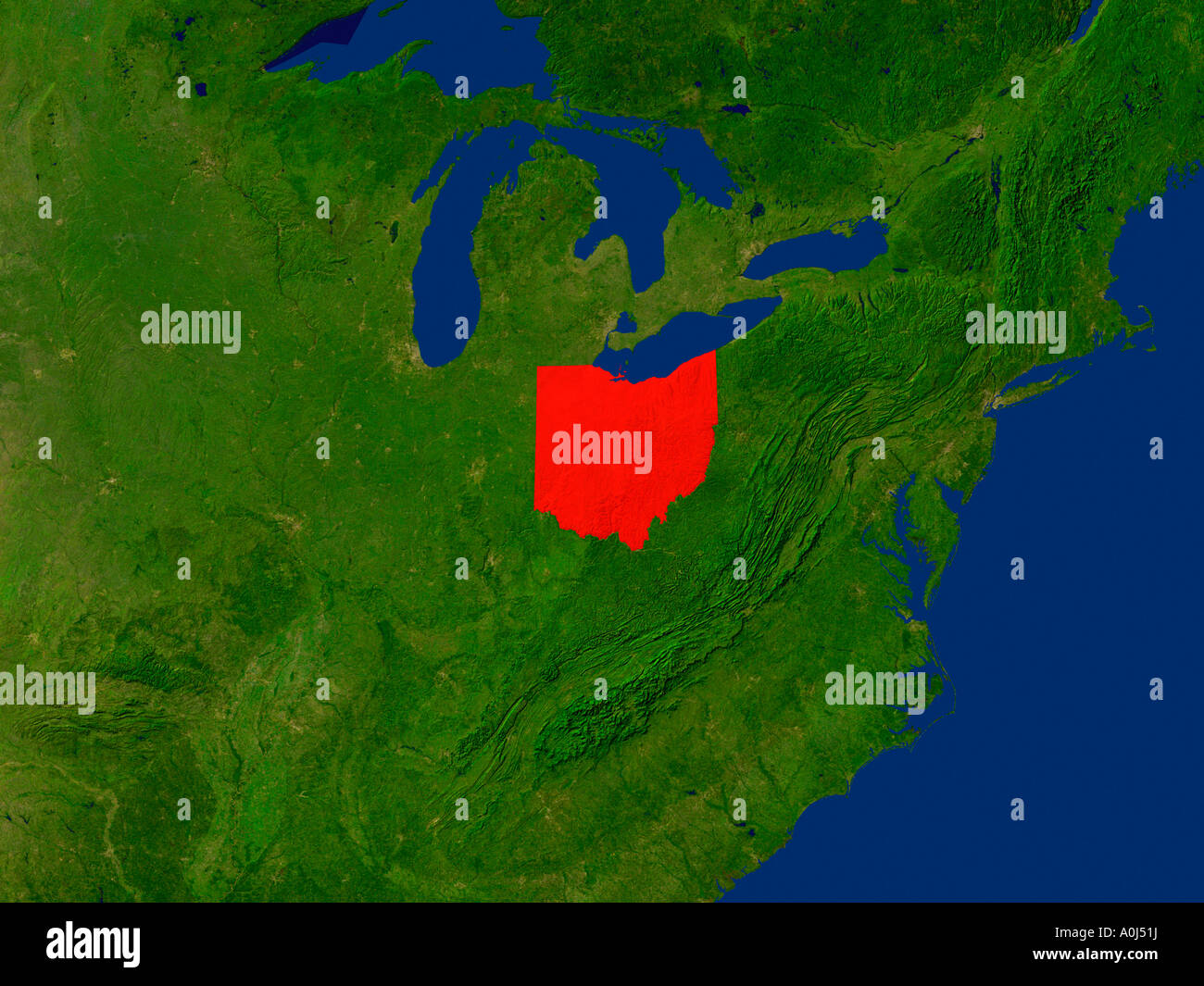 Highlighted Satellite Image Of Ohio United States Of America Stock ...