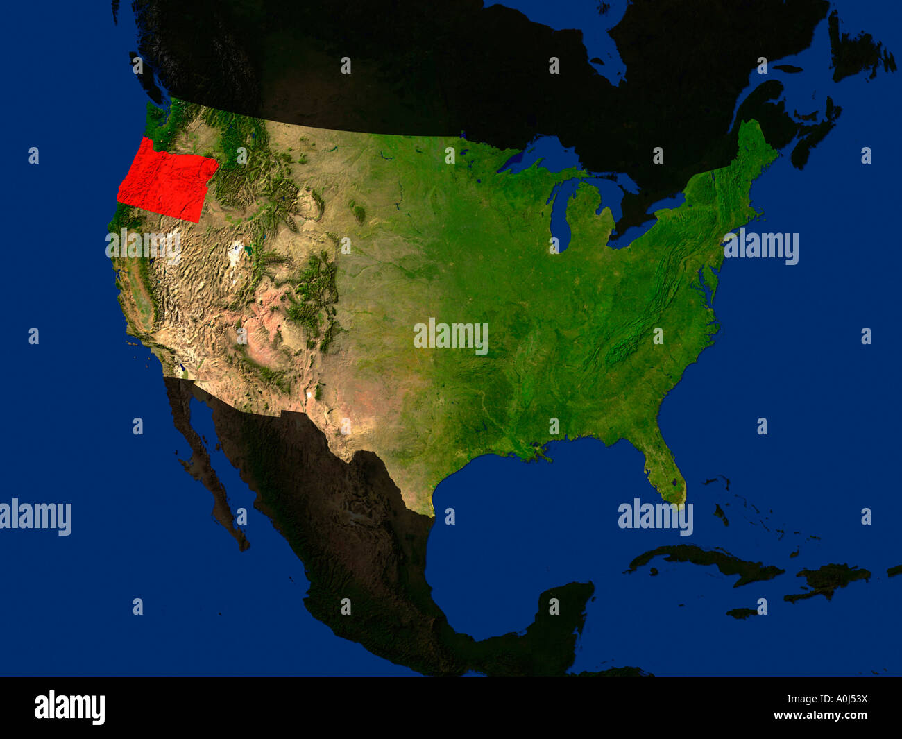 Highlighted Satellite Image Of Oregon United States Of America Stock ...